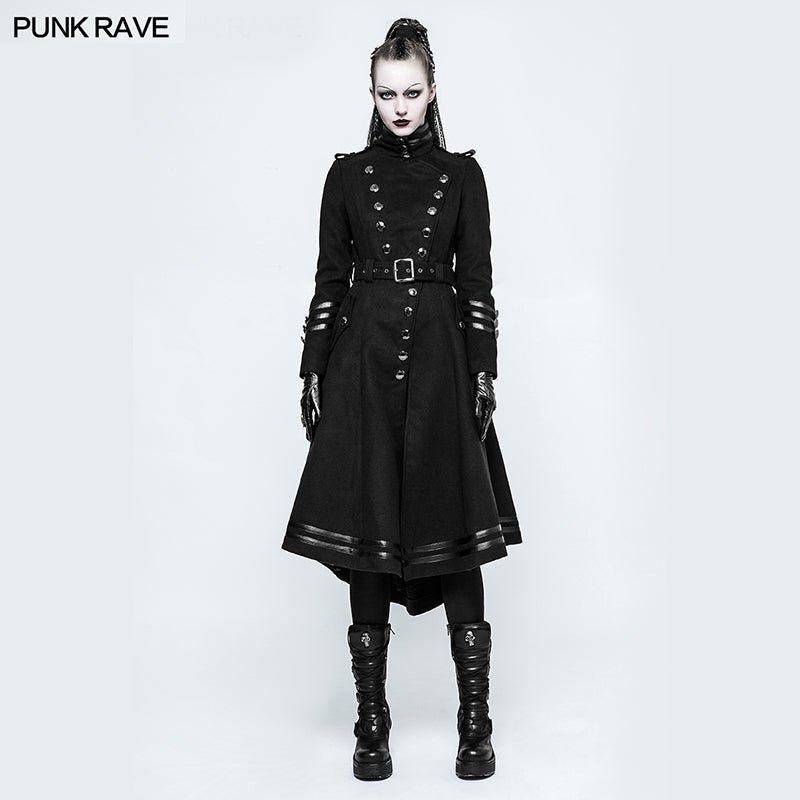 Asymmetry Worsted Long Punk Coat Women Black Military Uniform ...