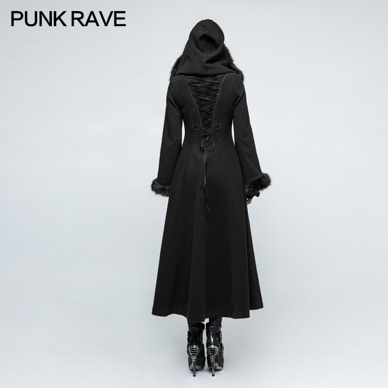 Women Disc Flowers Worsted Long Gothic Coat With Hooded– Punkravestore