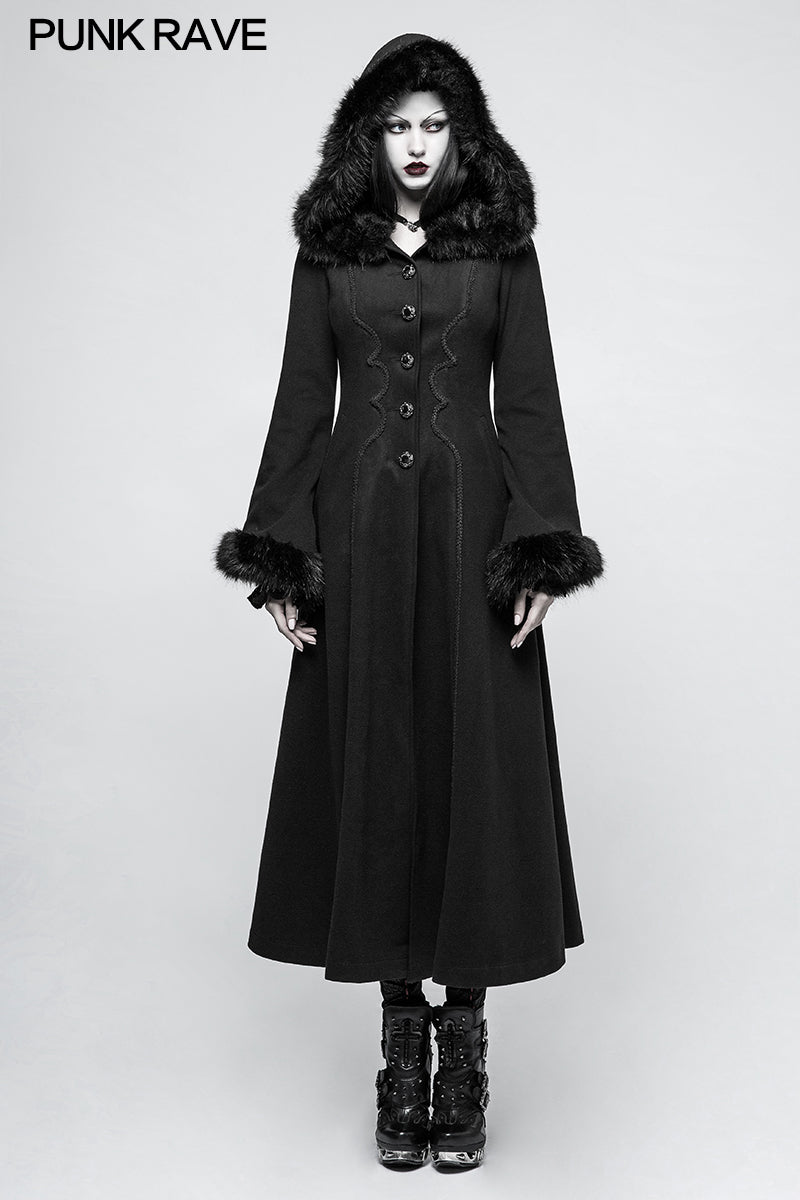 Women Disc Flowers Worsted Long Gothic Coat With Hooded– Punkravestore