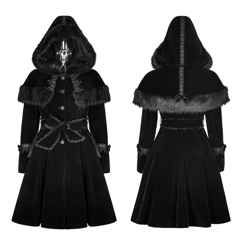 Sweet Lolita Style Velvet Hooded Gothic Coat With Tiered Lace ...