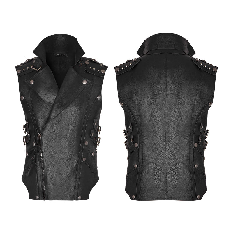 Personality Punk Coat Heavy Leather Sleeveless Waistcoat For Men ...