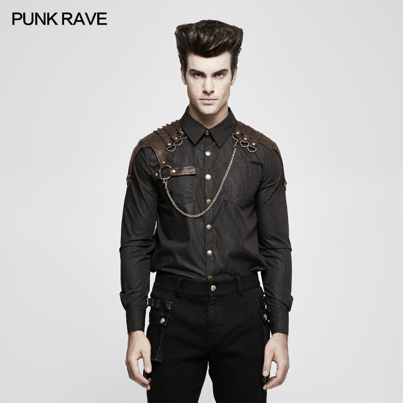 Handsome Striped Punk Shirt With Free Hanging Metal Chain– Punkravestore