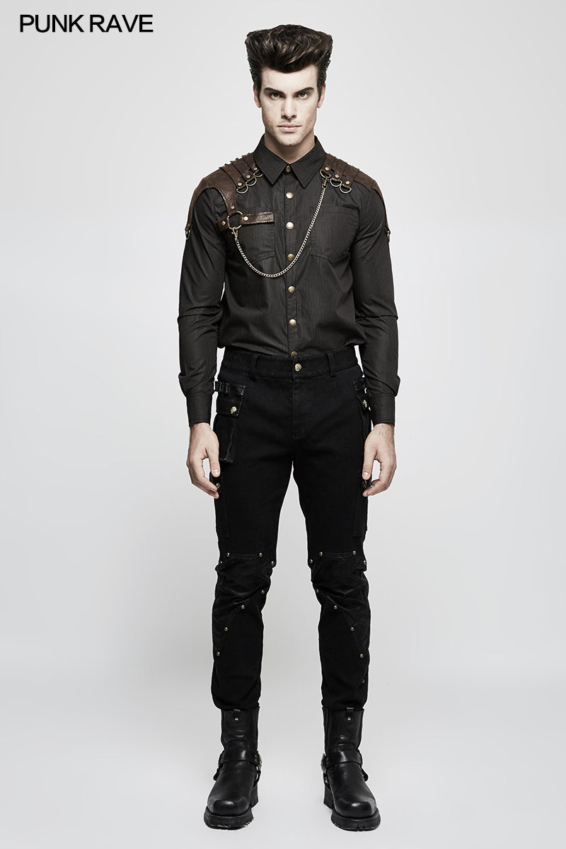 Handsome Striped Punk Shirt With Free Hanging Metal Chain– Punkravestore