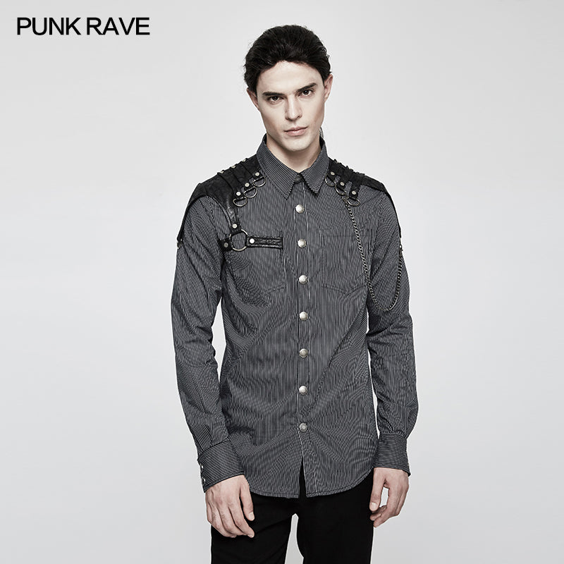 Handsome Striped Punk Shirt With Free Hanging Metal Chain– Punkravestore