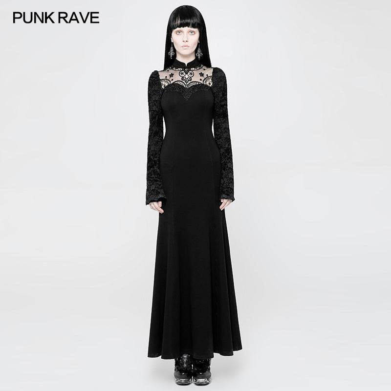 Exquisite Lace Knitted Gothic Dress With Front Semi-Transparent Stand ...