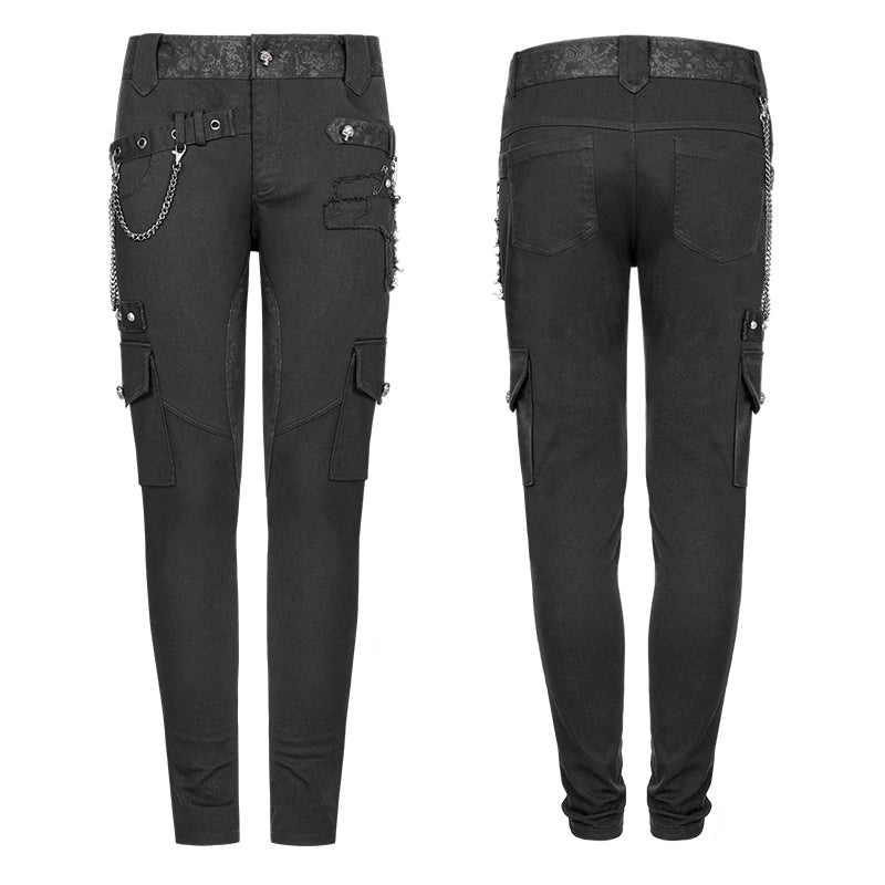 Men's Double Pocket Heavy Metal Punk Pants Floral Woven Waist Head Tro ...