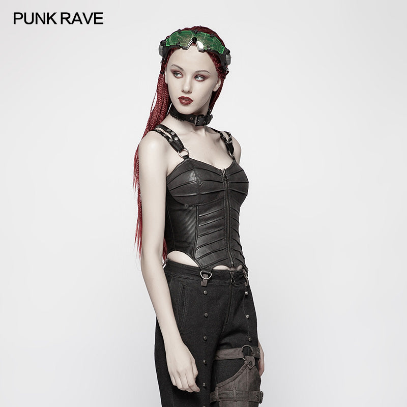 Punk PU Tight-fitting Short Corset With Cross Lace-up Back– Punkravestore