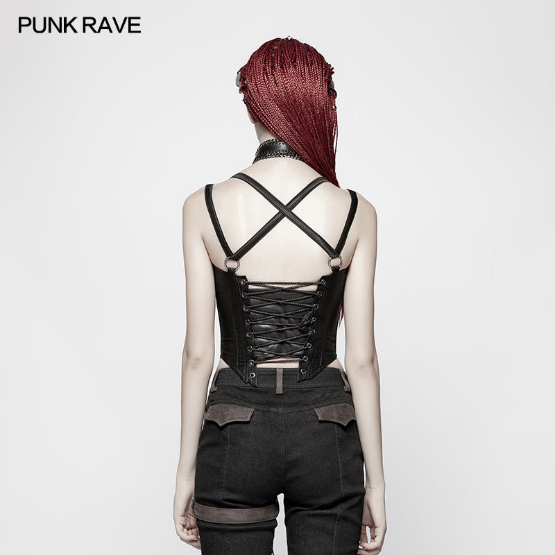 Punk PU Tight-fitting Short Corset With Cross Lace-up Back– Punkravestore