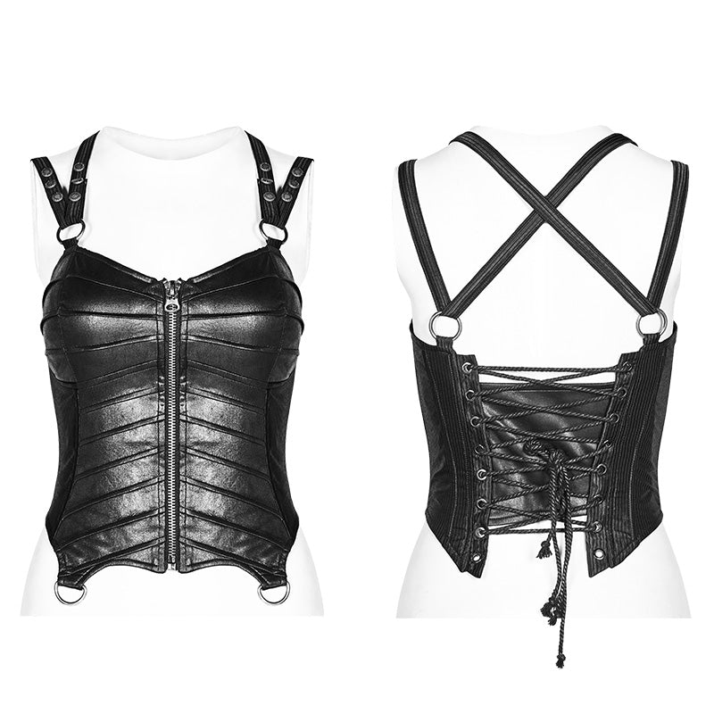 Punk PU Tight-fitting Short Corset With Cross Lace-up Back– Punkravestore