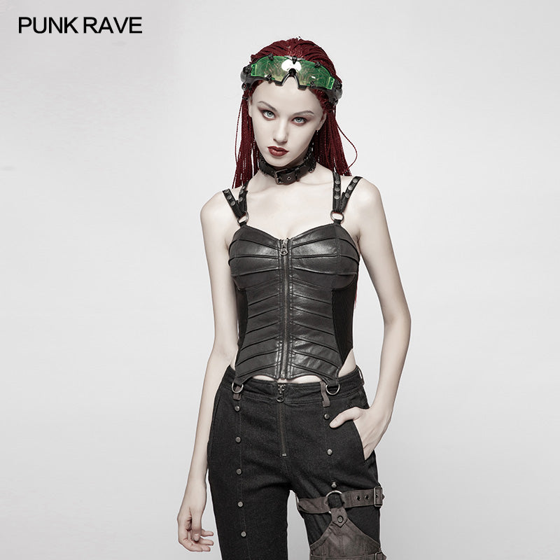 Punk PU Tight-fitting Short Corset With Cross Lace-up Back– Punkravestore