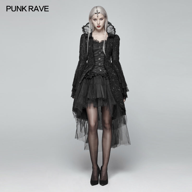Gothic Translucent Standing Collar Lace Dress Coat– Punkravestore