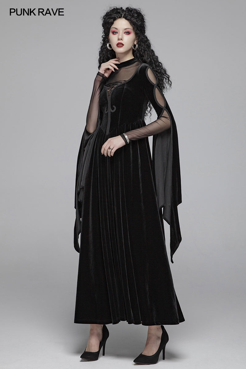 Gothic Women Double Layer Sleeve Long Velvet Dress– Punkravestore